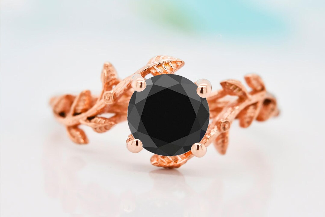 Black Spinel Wedding Ring, Round Shape Black Spinel Ring Gift for ...