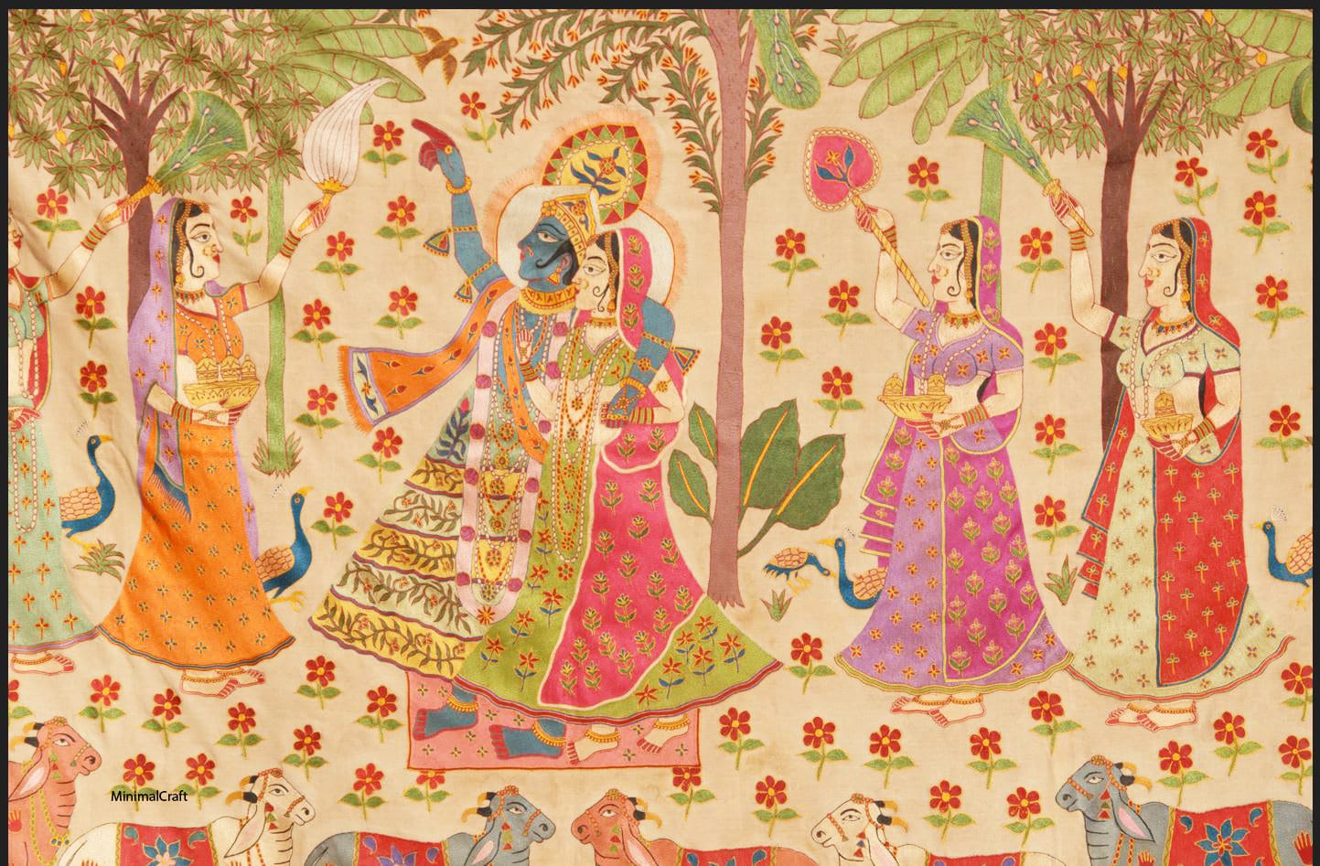 Lord Krishna Radha Pichwai Hand Made Embroidery Art Work, Wall Hanging ...