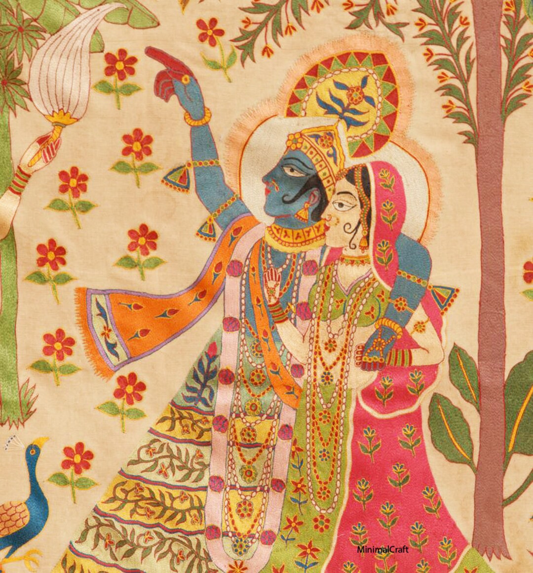 Lord Krishna Radha Pichwai Hand Made Embroidery Art Work, Wall Hanging ...