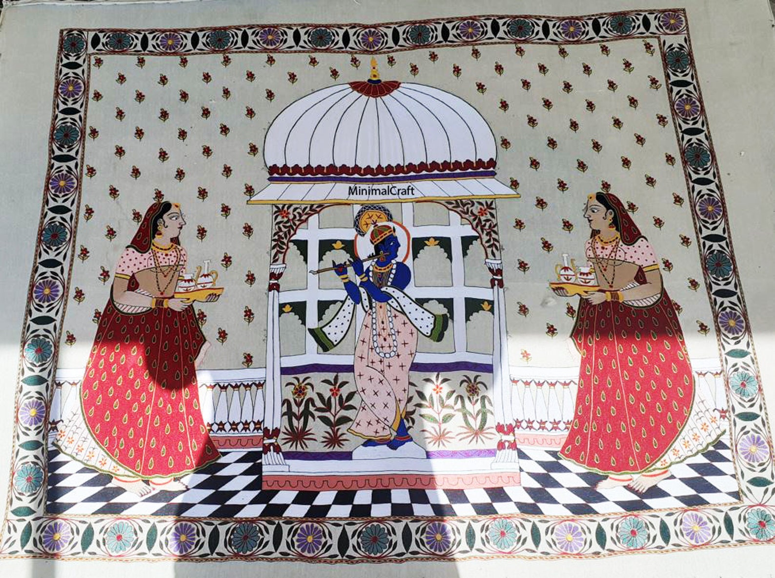 Handmade Lord Krishna Pichwai Embroidery Art Work, Wall Hanging Antique ...