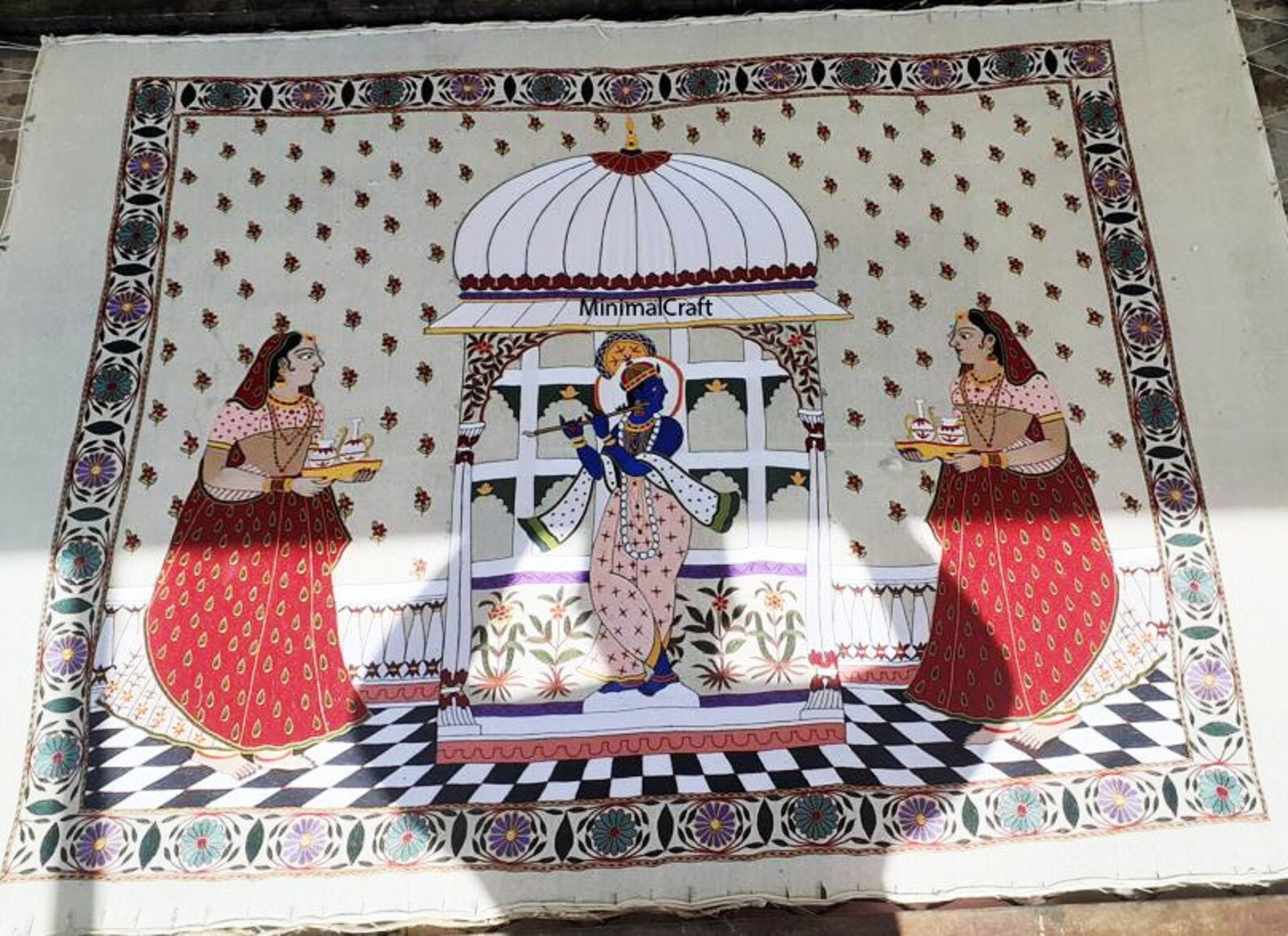 Handmade Lord Krishna Pichwai Embroidery Art Work, Wall Hanging Antique ...