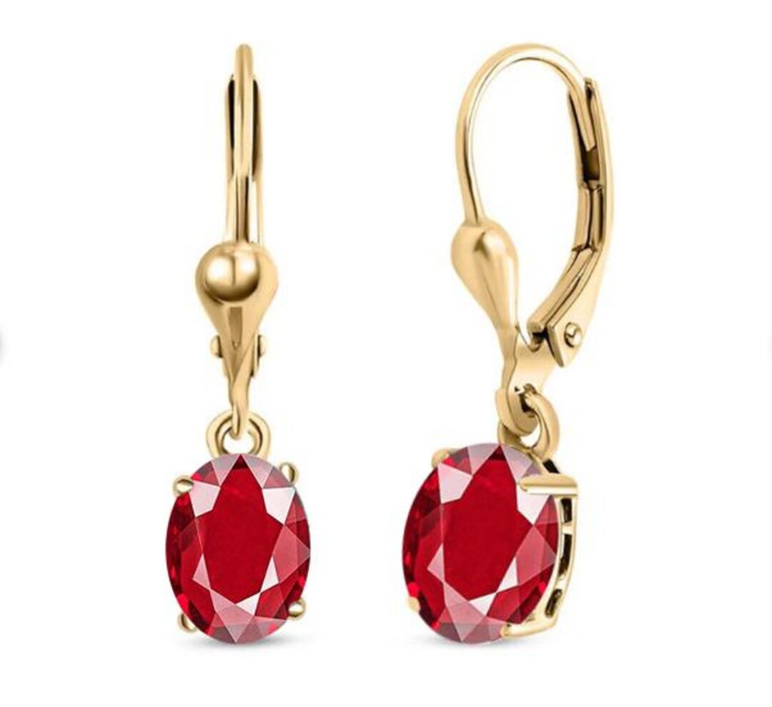 Vintage Oval Cut Ruby Lever Back Earrings, Amazing 925 Sterling Silver ...