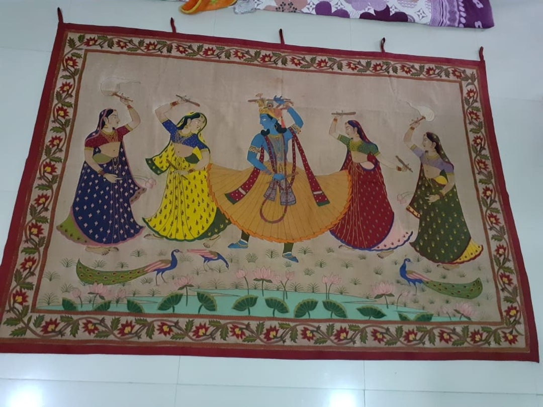 Lord Krishna Dancing Hand Made Embroidery Art Work, Wall Hanging ...