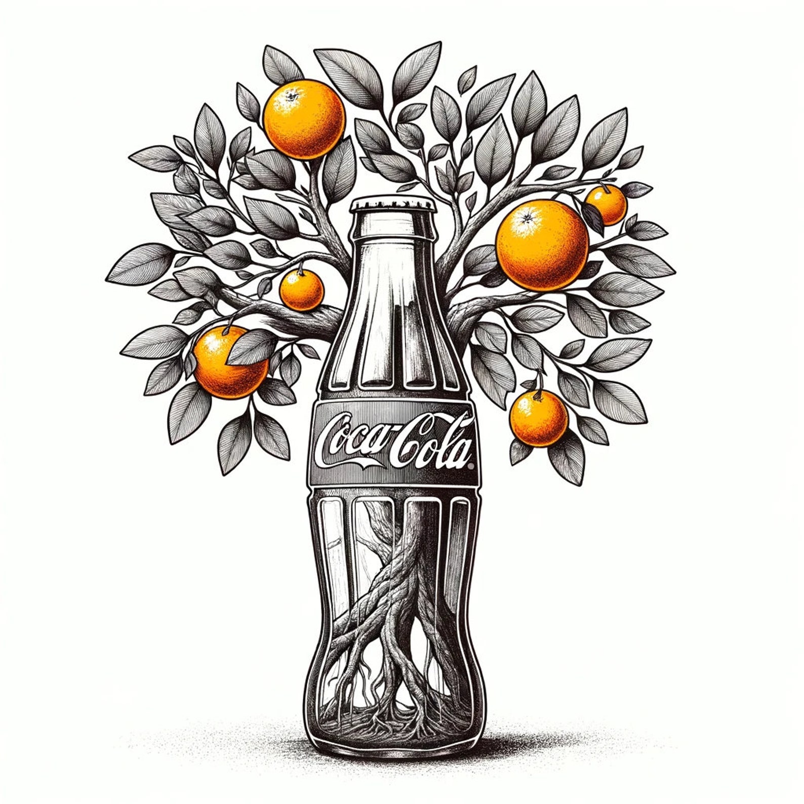 Original Orange Tree Coca-cola Bottle Sketch for Tracing - Etsy