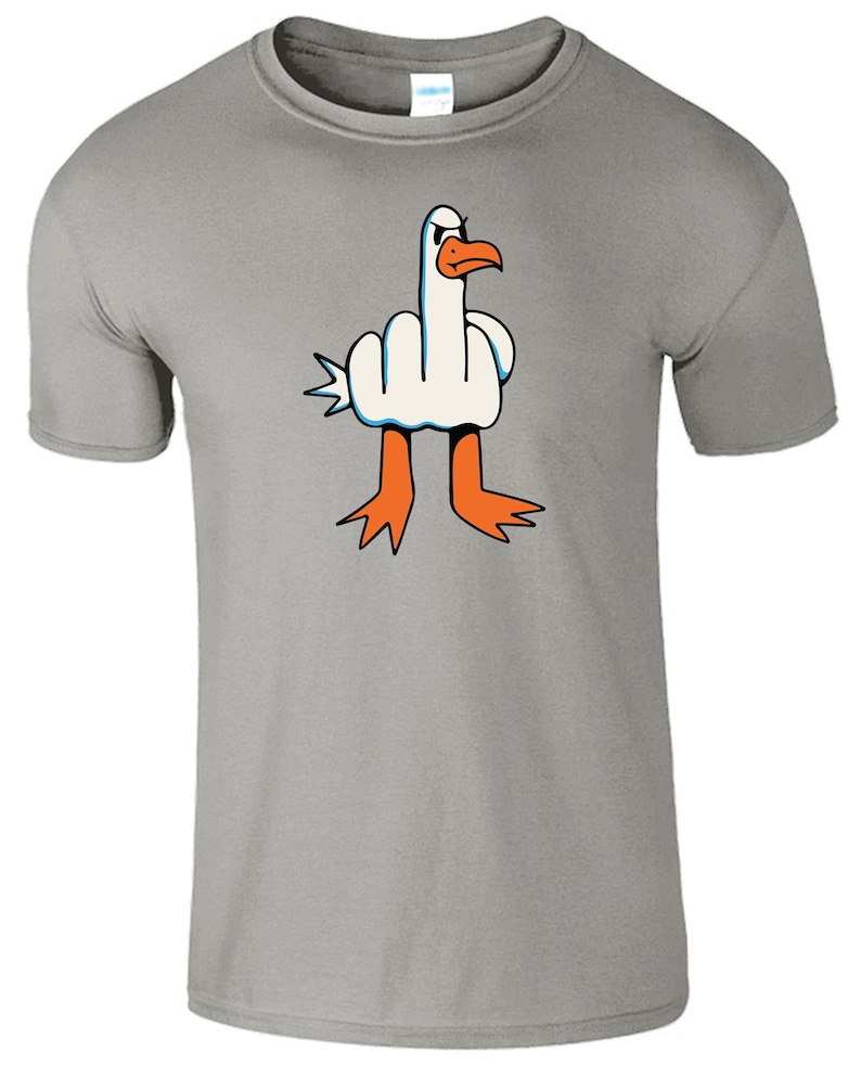Mens Funny T-shirt Rude Seagull Design Regular Fit Middle Finger Unisex Birthday Gift Top Tee ...