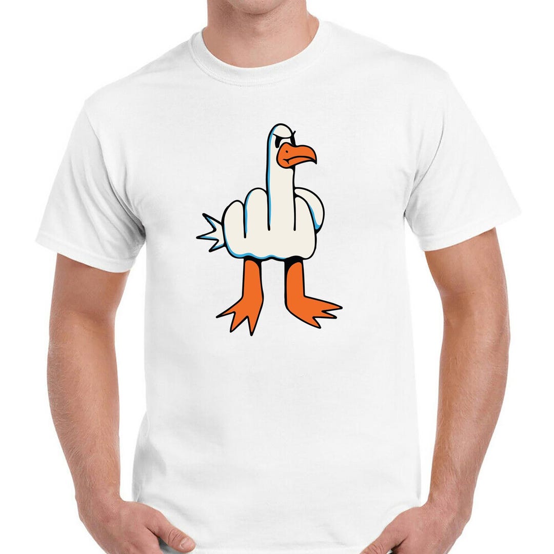 Mens Funny T-shirt Rude Seagull Design Regular Fit Middle Finger Unisex Birthday Gift Top Tee ...