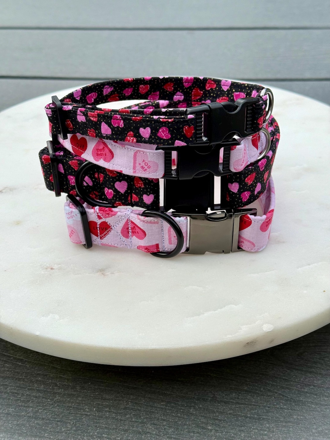 Valentine's Day Dog Collar | Valentine Pet Collar | Candy Hearts Dog Collar | Black Tiny Hearts ...