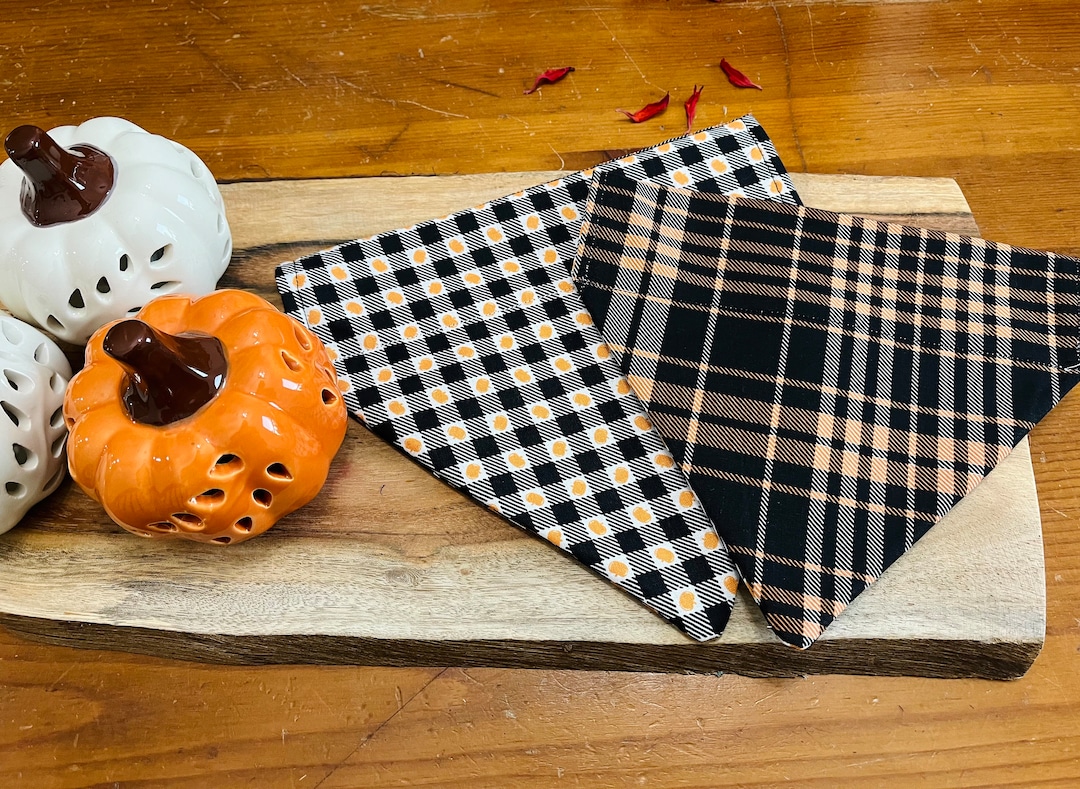 Fall Plaid Pet Bandana | Pumpkin Plaid Dog | Autumn Stripes | Black and ...