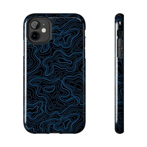 Blue and Black Topographic Map iPhone Case With Wireless Charging ...