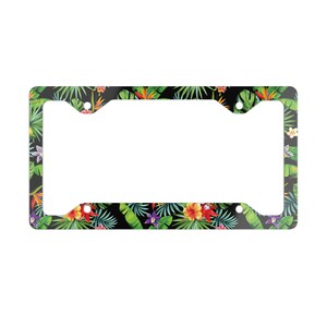 Tropical Floral License Plate Frame Palm Leaves and Flowers - Etsy