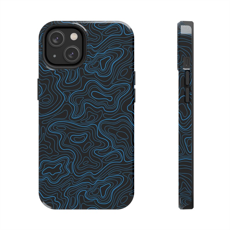 Blue and Black Topographic Map Iphone Case With Wireless - Etsy
