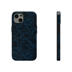 Blue and Black Topographic Map iPhone Case With Wireless Charging ...