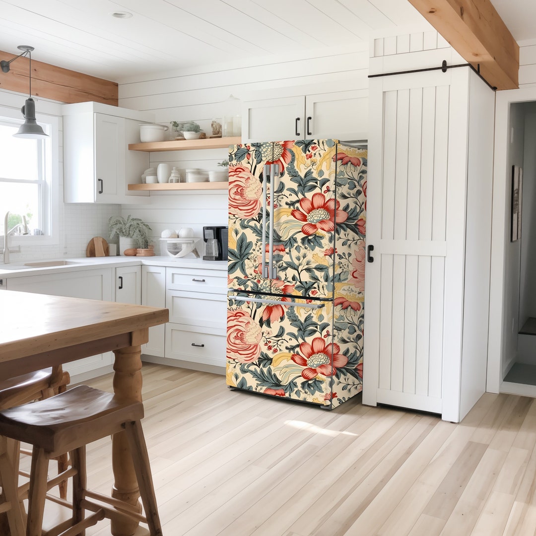 Custom Ornamental Floral Fridge Vintage Farmhouse Sticker Wrap Vinyl ...