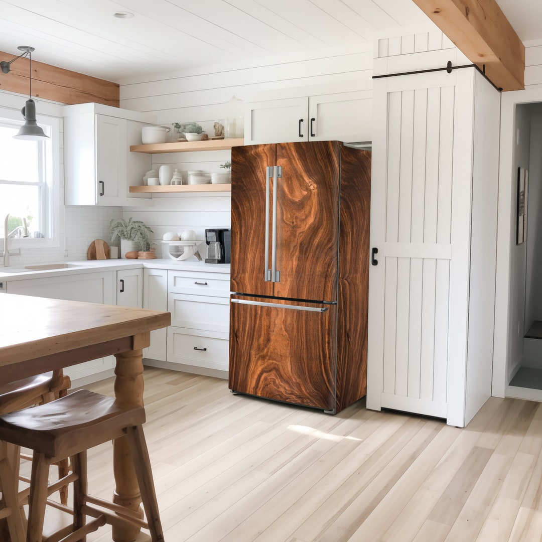 Rustic Walnut Wood Fridge Wrap, Farmhouse Kitchen Decor, Customizable ...