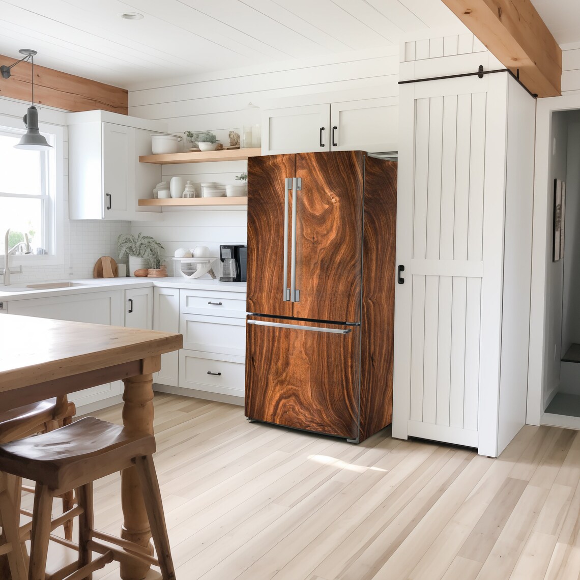 Rustic Walnut Wood Fridge Wrap, Farmhouse Kitchen Decor, Customizable ...