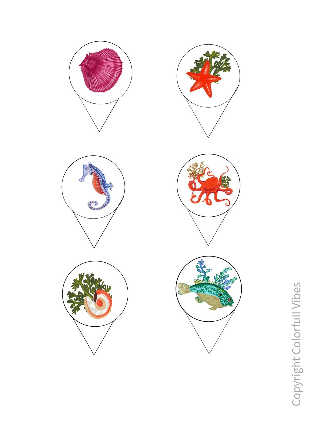 Marine Life Printable Cupcake Toppers Six Different Small - Etsy