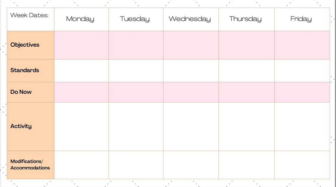 Lesson Plan and Unit Plan Calendar Template OBJECTIVE, FORMATIVE ...
