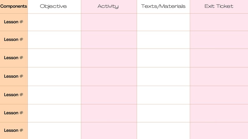 Lesson Plan and Unit Plan Calendar Template OBJECTIVE, FORMATIVE ...