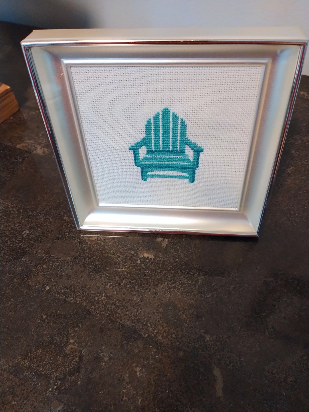 Adirondack Chair Completed Cross Stitch in Silver Frame. the First ...