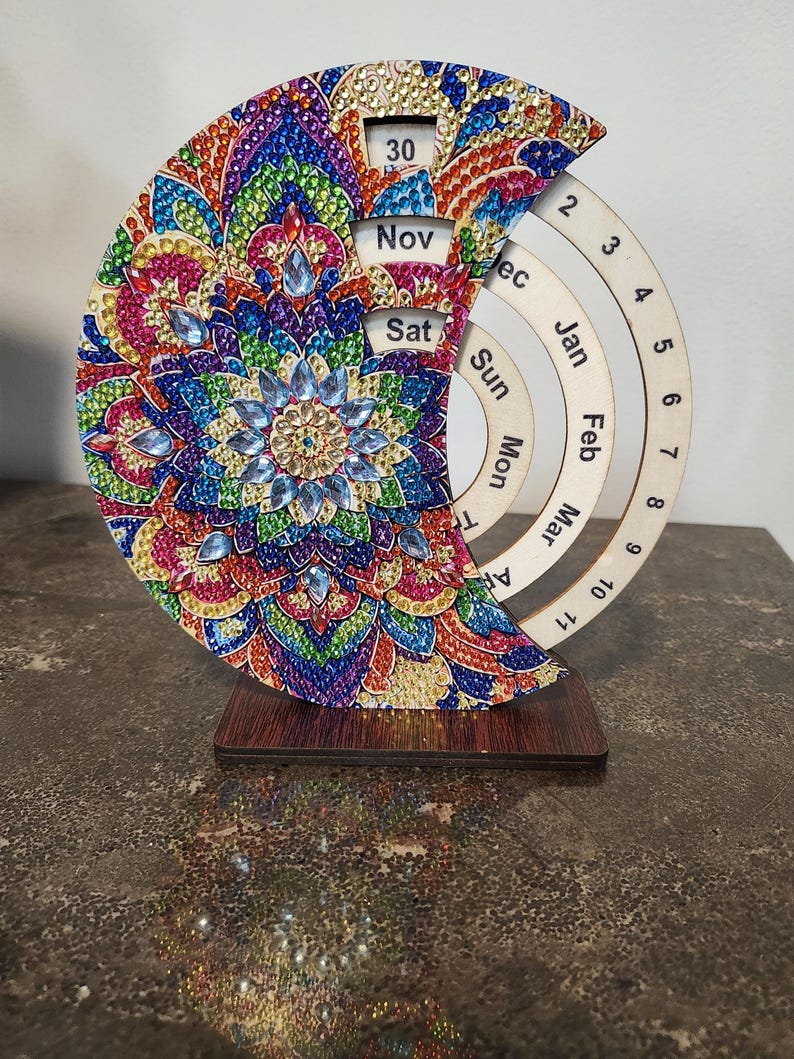 Rotating Calendar on Wood Completed Diamond Painting - Etsy