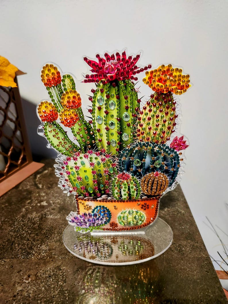 Cactus in a Planter Suncatcher on a Stand Completed Diamond Painting - Etsy