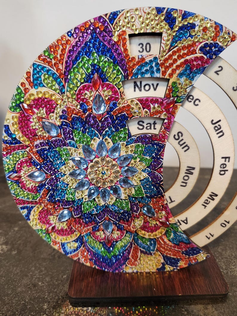 Rotating Calendar on Wood Completed Diamond Painting - Etsy