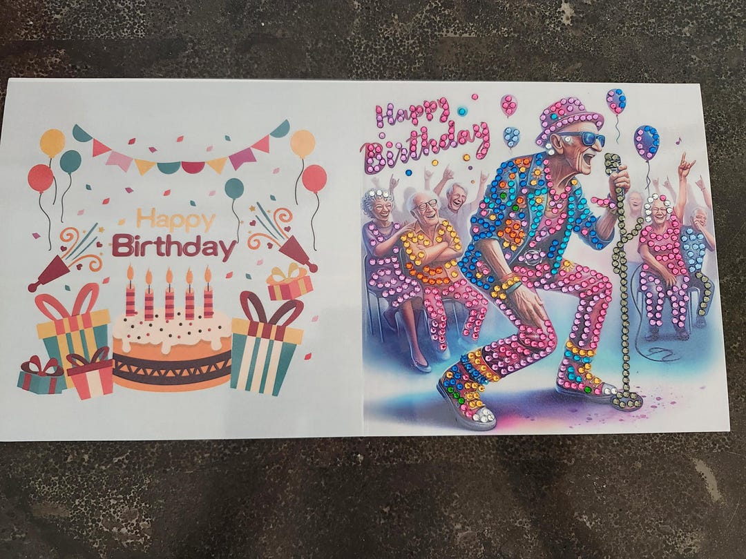 Birthday Card With Grooving Old Man Completed Diamond Painting - Etsy