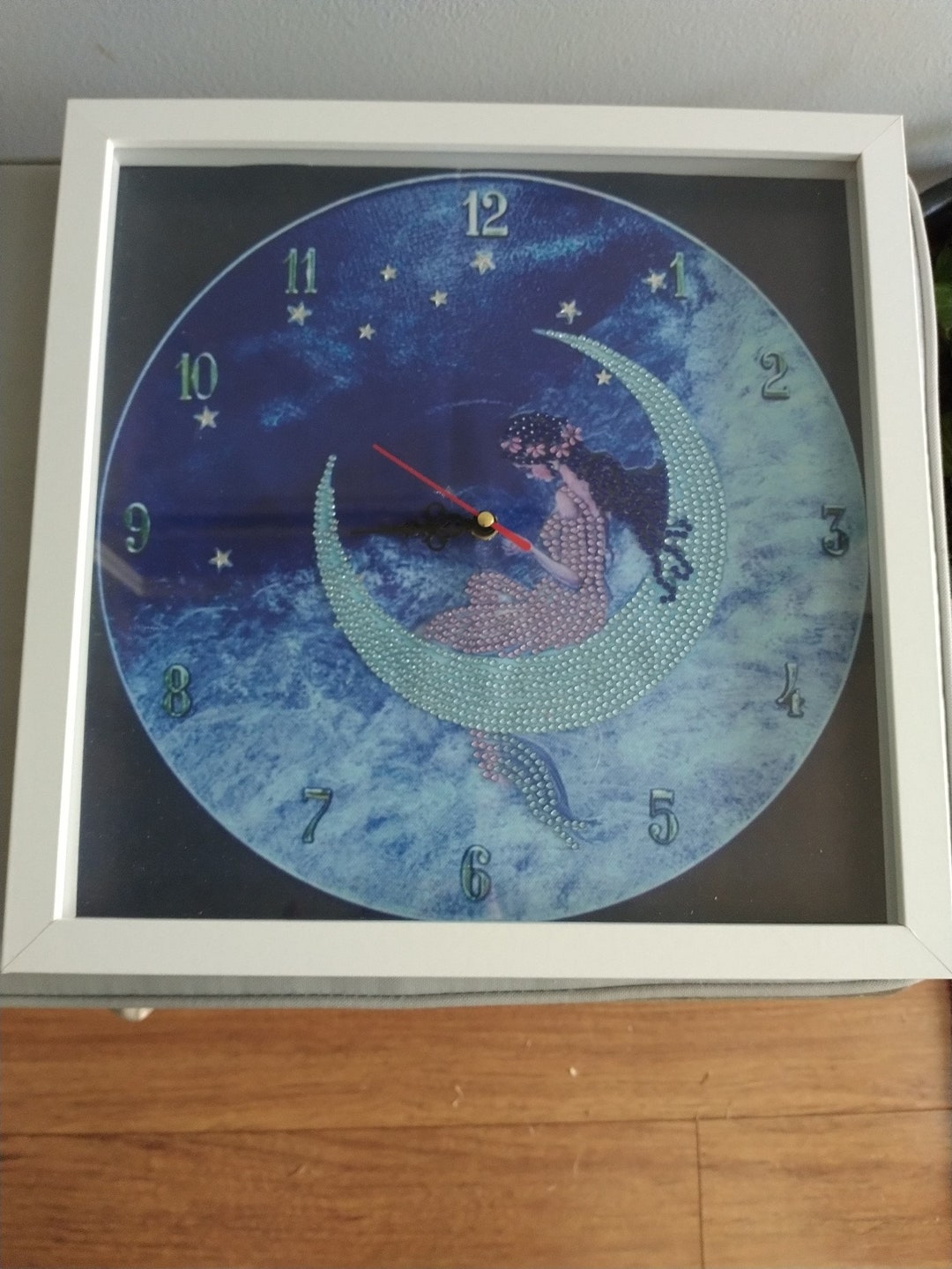 Clock With Girl Sitting on Moon With White Frame - Etsy