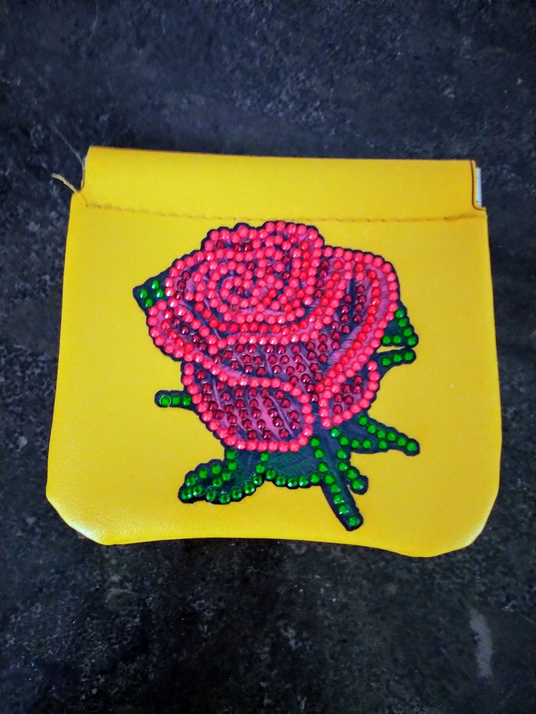 Yellow Coin Purse With Red Rose Completed Diamond Painting - Etsy
