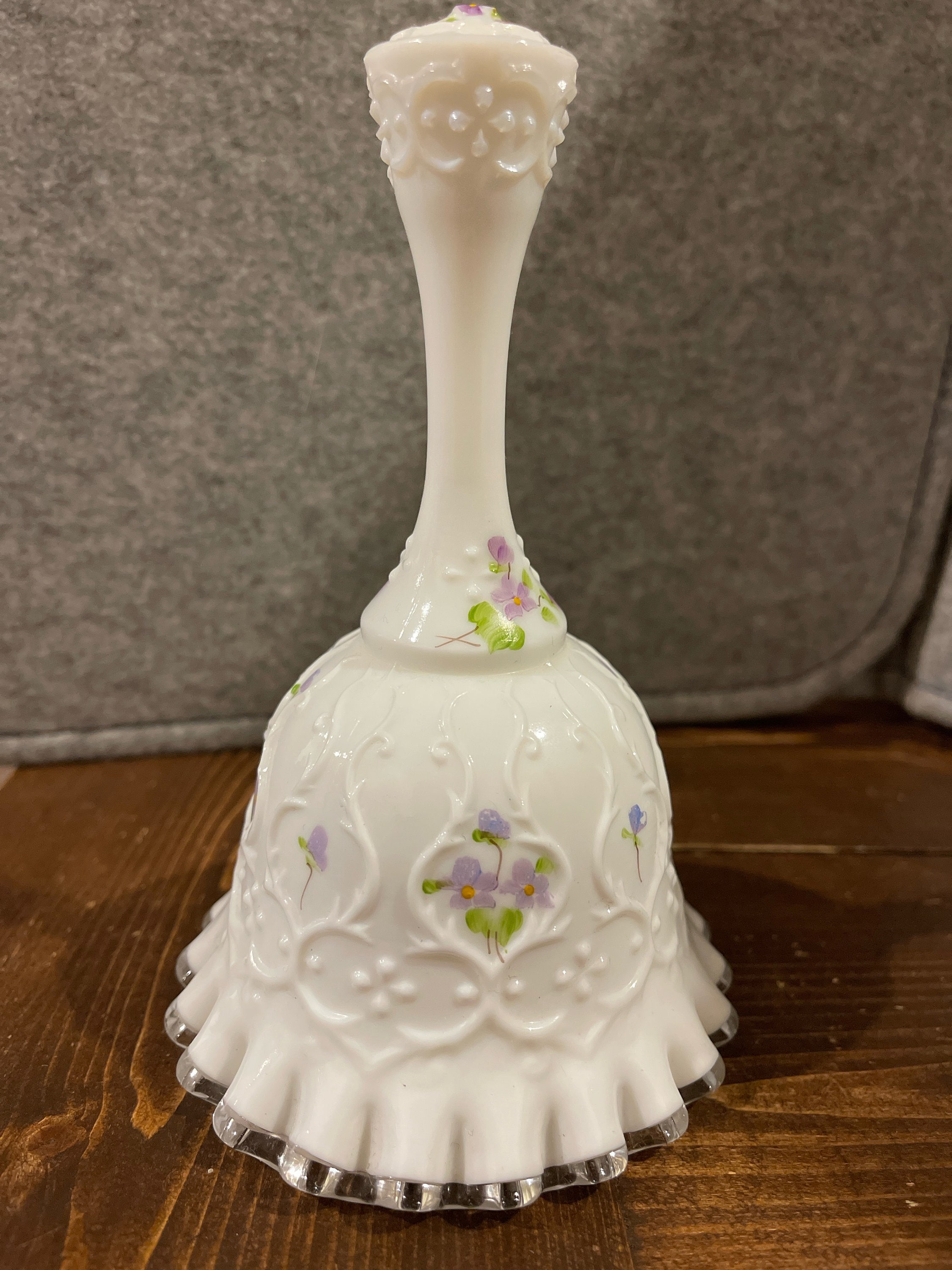Vintage Milk Glass Bell, Fenton Hand Painted Bell, Fenton Glass Violets ...