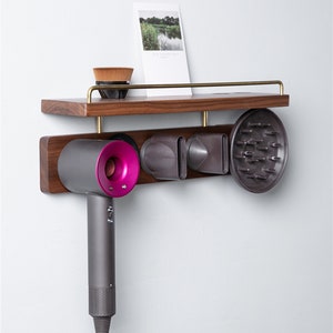 Dyson Hair Dryer Hanger, Bathroom Storage Rack, Solid Wood Bathroom ...