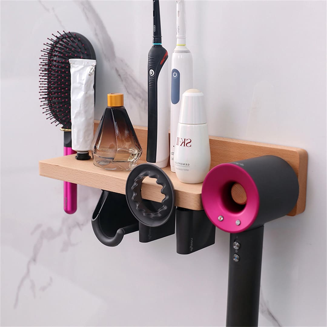 Hair Dryer Bracket, Walnut Shelf, Bathroom Rack, Solid Wood Shelving ...