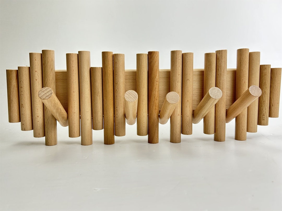 Nordic Modern Solid Wood Hooks, Collapsible Coat Hangers, Creative Row ...