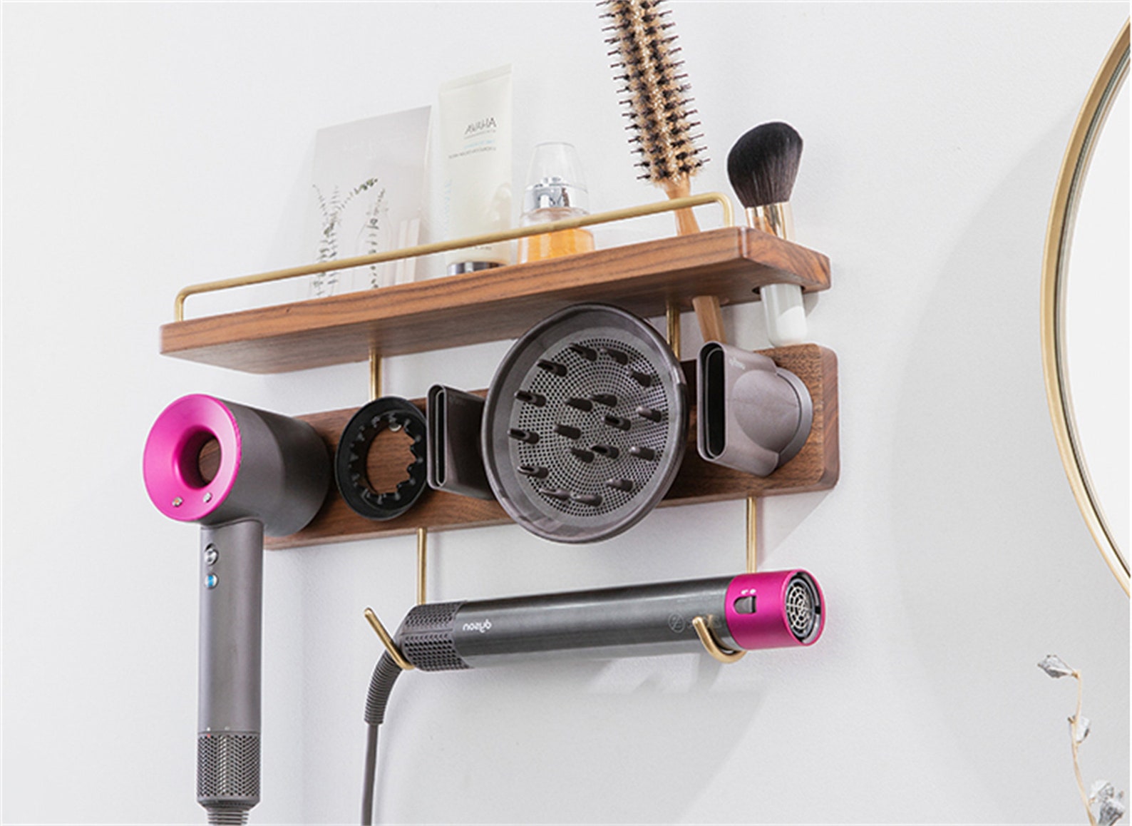 Dyson Hair Dryer Hanger, Bathroom Storage Rack, Solid Wood Bathroom ...