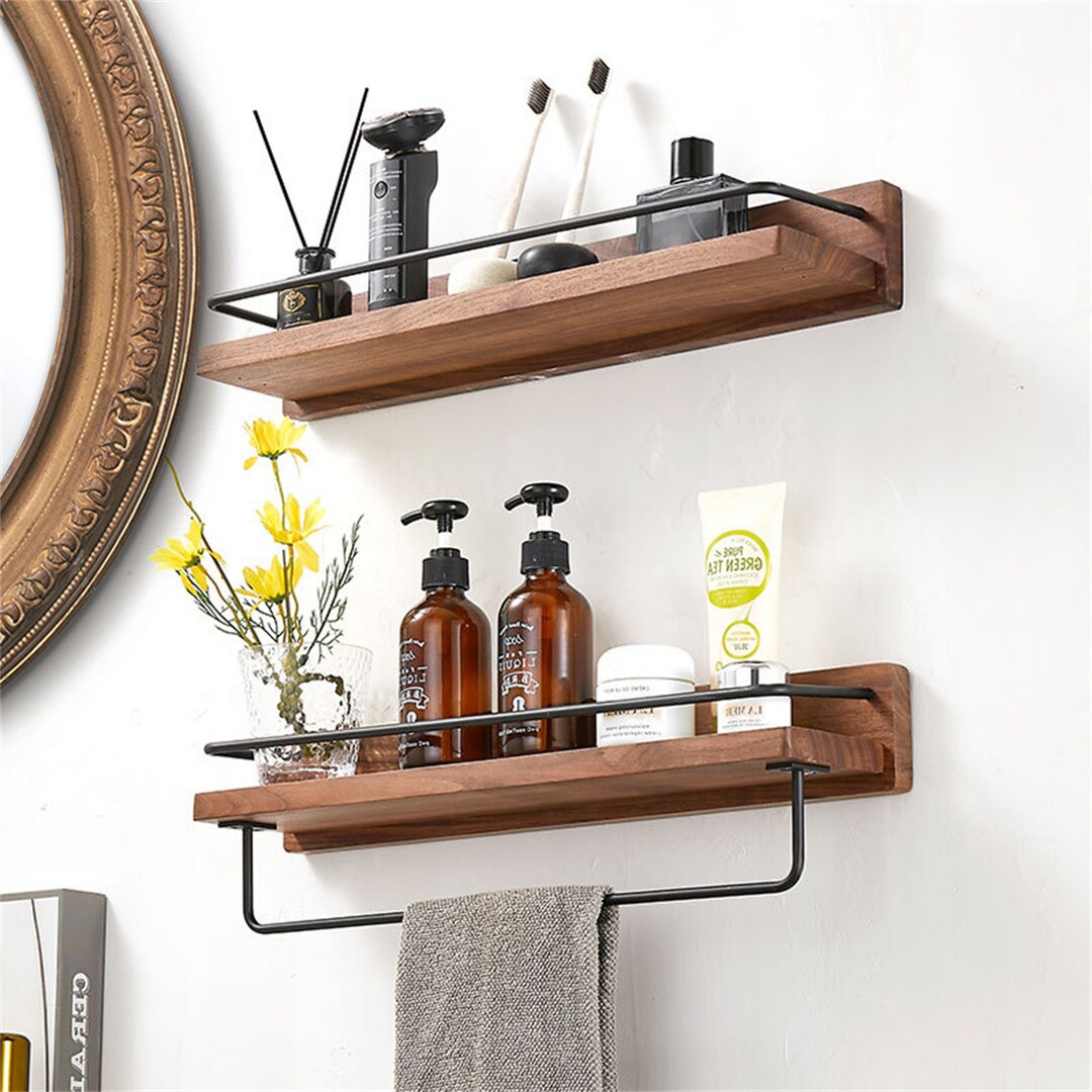 Black Walnut Shelf, Bathroom Storage Rack, Solid Wood Towel Rack ...