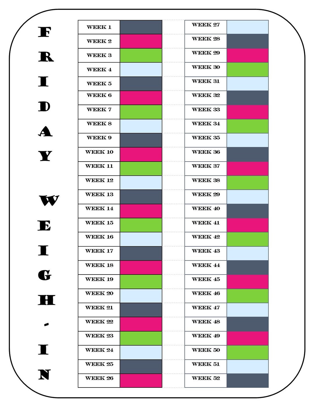 52 Week Weight Loss Tracker/one Year Weight Loss Tracker - Etsy