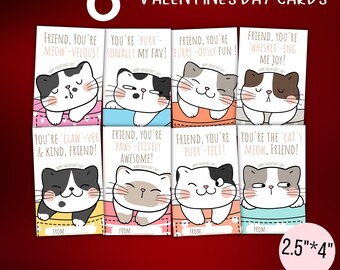 Printable Cat Valentines, Classroom Valentines for Kids, Valentine's ...