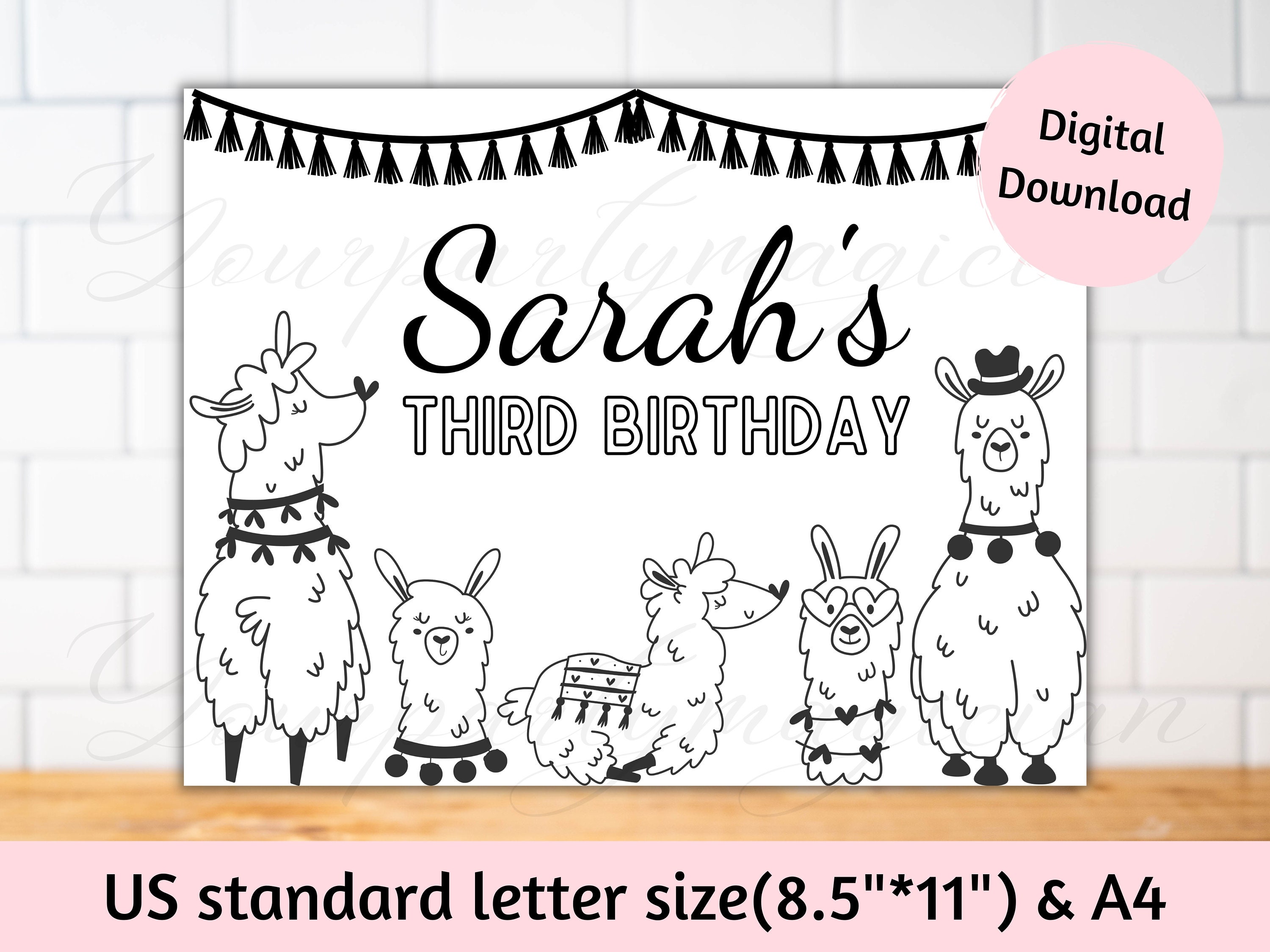 Personalized Llama Birthday Coloring Page, Llama Baby Shower Favors ...