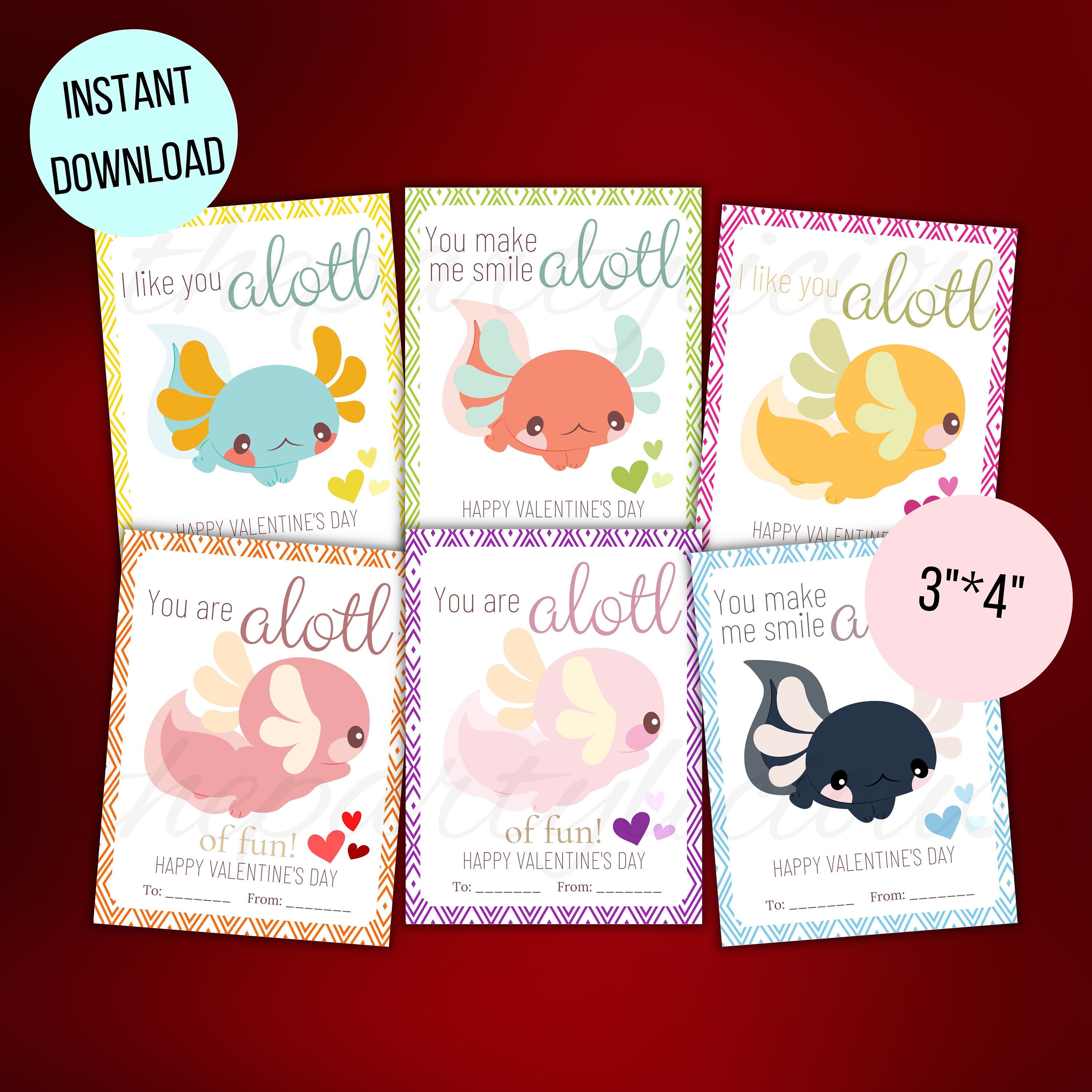 Printable Axolotl Valentines Day Cards for School, Classroom Valentines ...