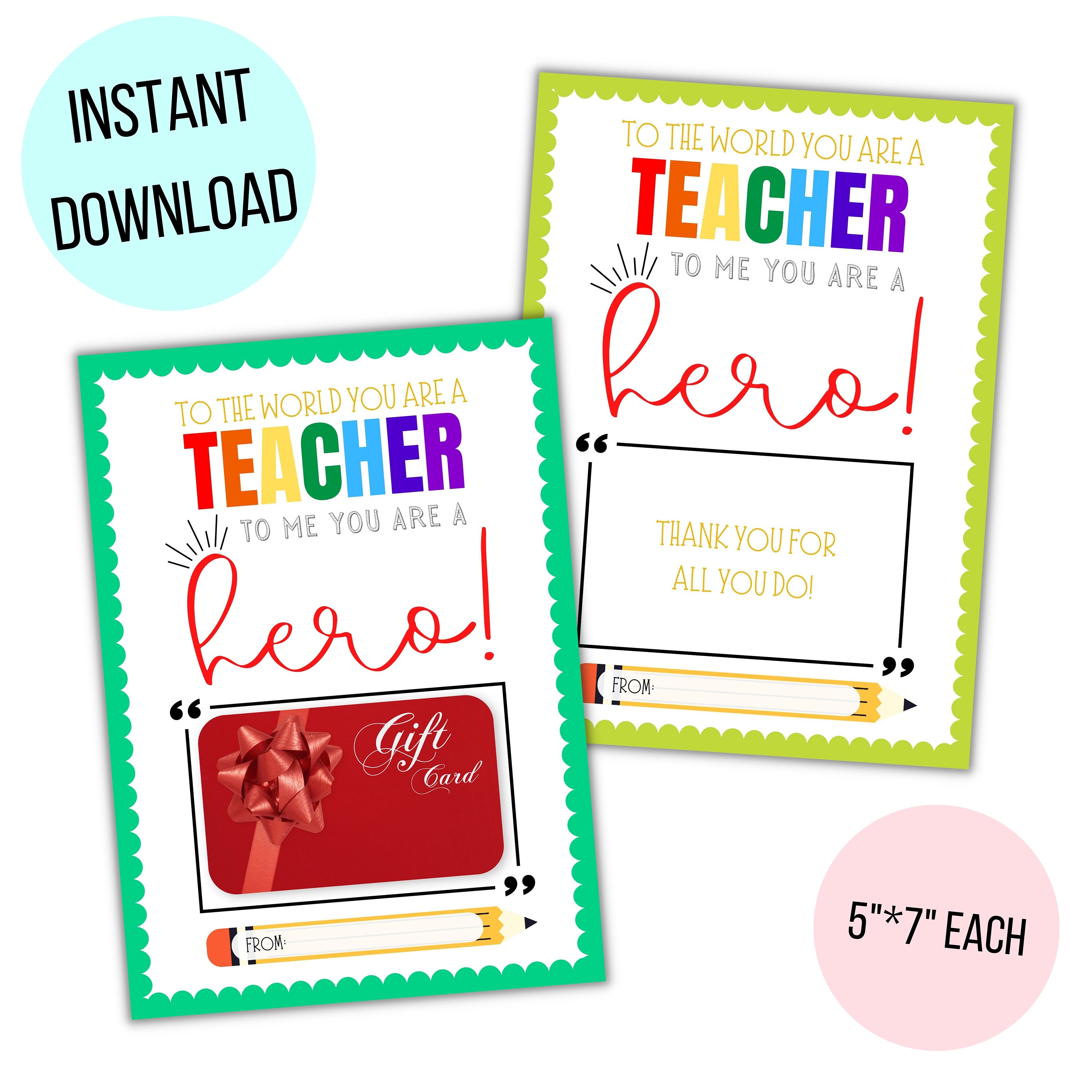 Printable Teachers Appreciation Week Gift Cards, Teacher and School ...
