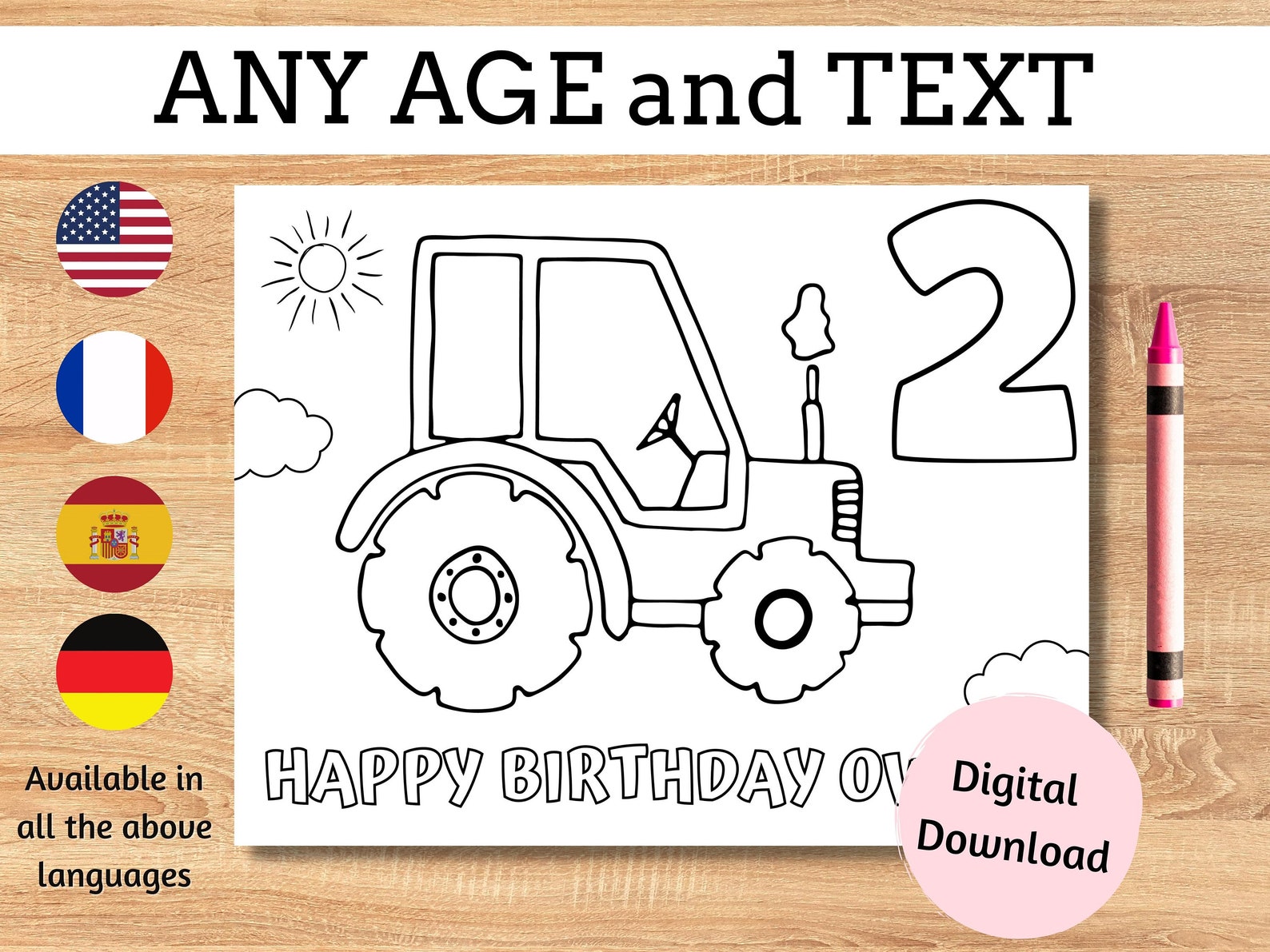Printable Tractor Coloring Sheet, Tractor Birthday Party Games, Tractor ...