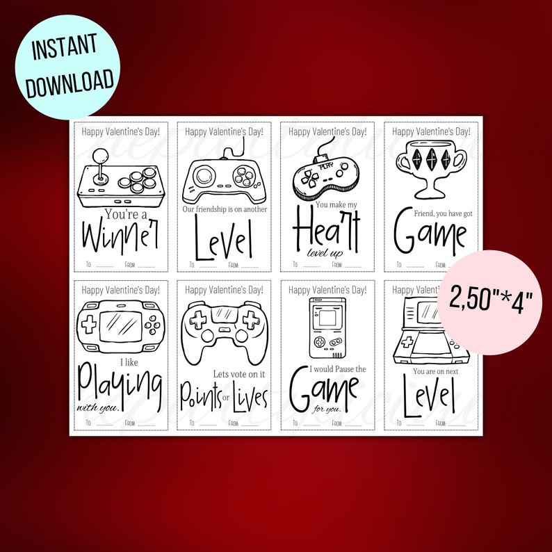 Printable Video Game Valentine's Cards, Color Your Own Valentines ...