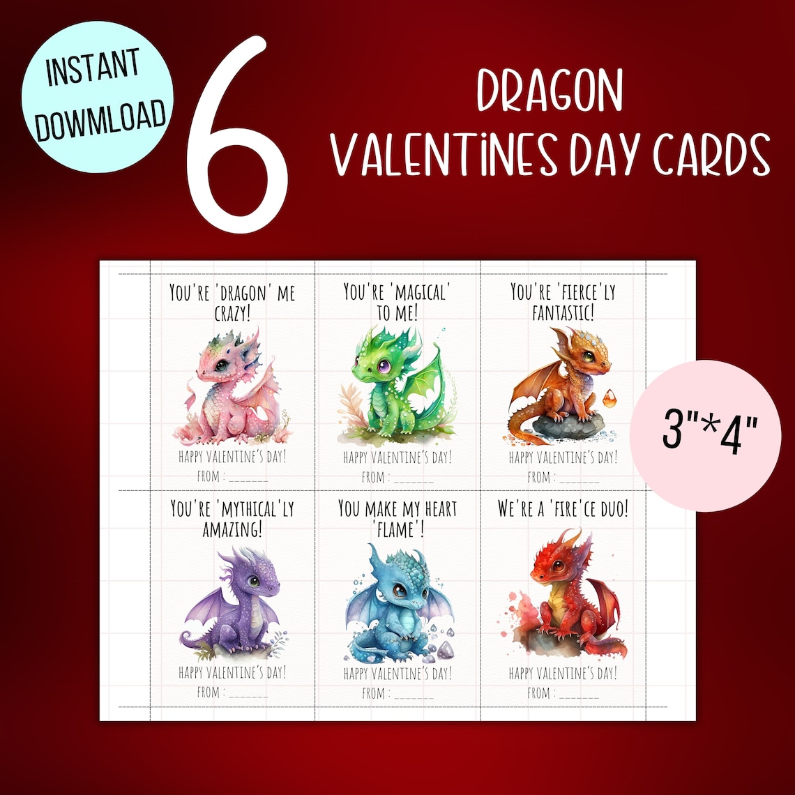 Printable Dragon Valentine's Day Cards for School, Dragon Kids ...