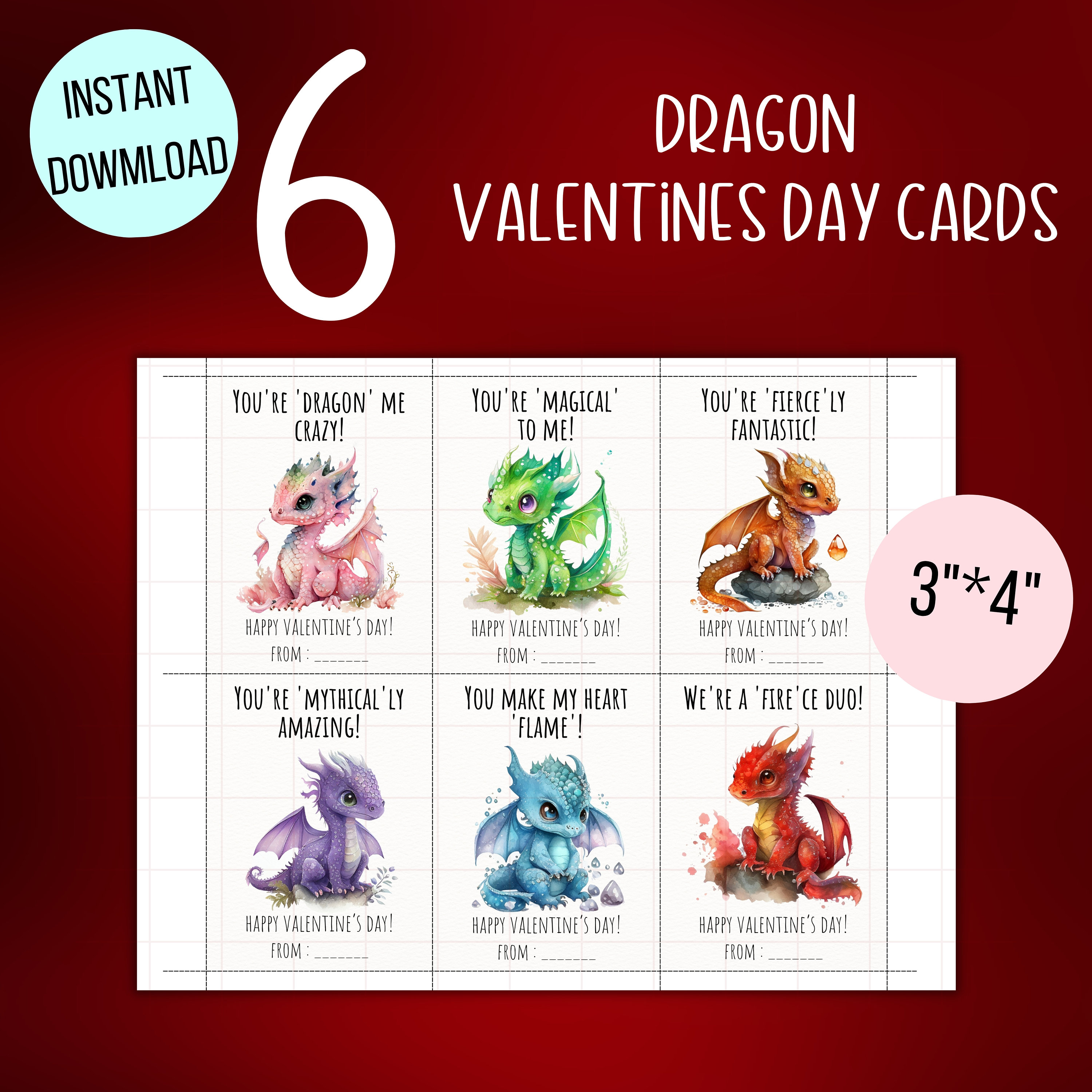 Printable Dragon Valentine's Day Cards for School, Dragon Kids ...