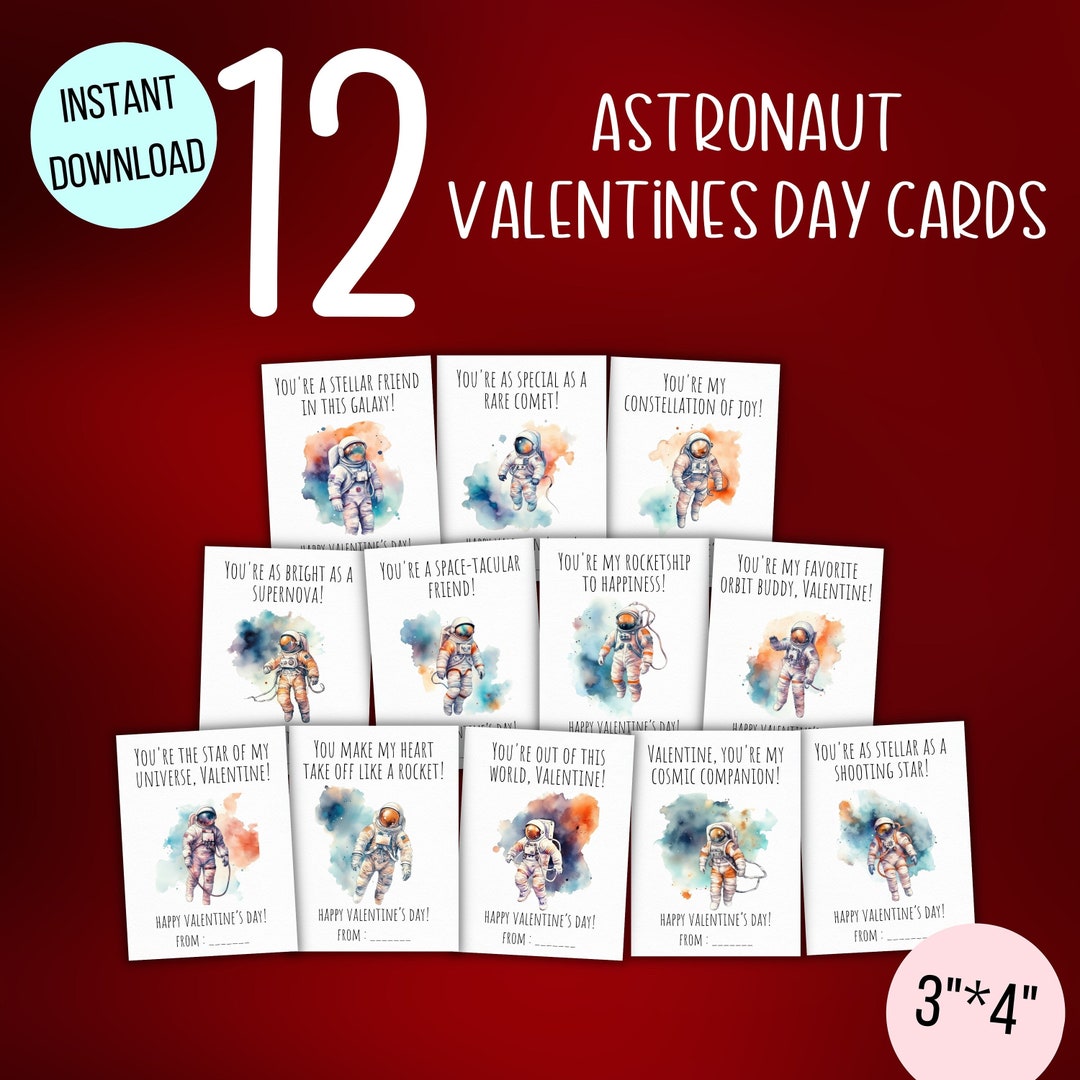 Printable Astronaut Valentine's Day Cards, Kids Classroom School ...