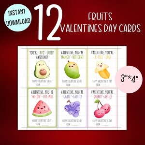 Printable Cute Fruits Valentine's Day Cards for School, Fruits Kids ...