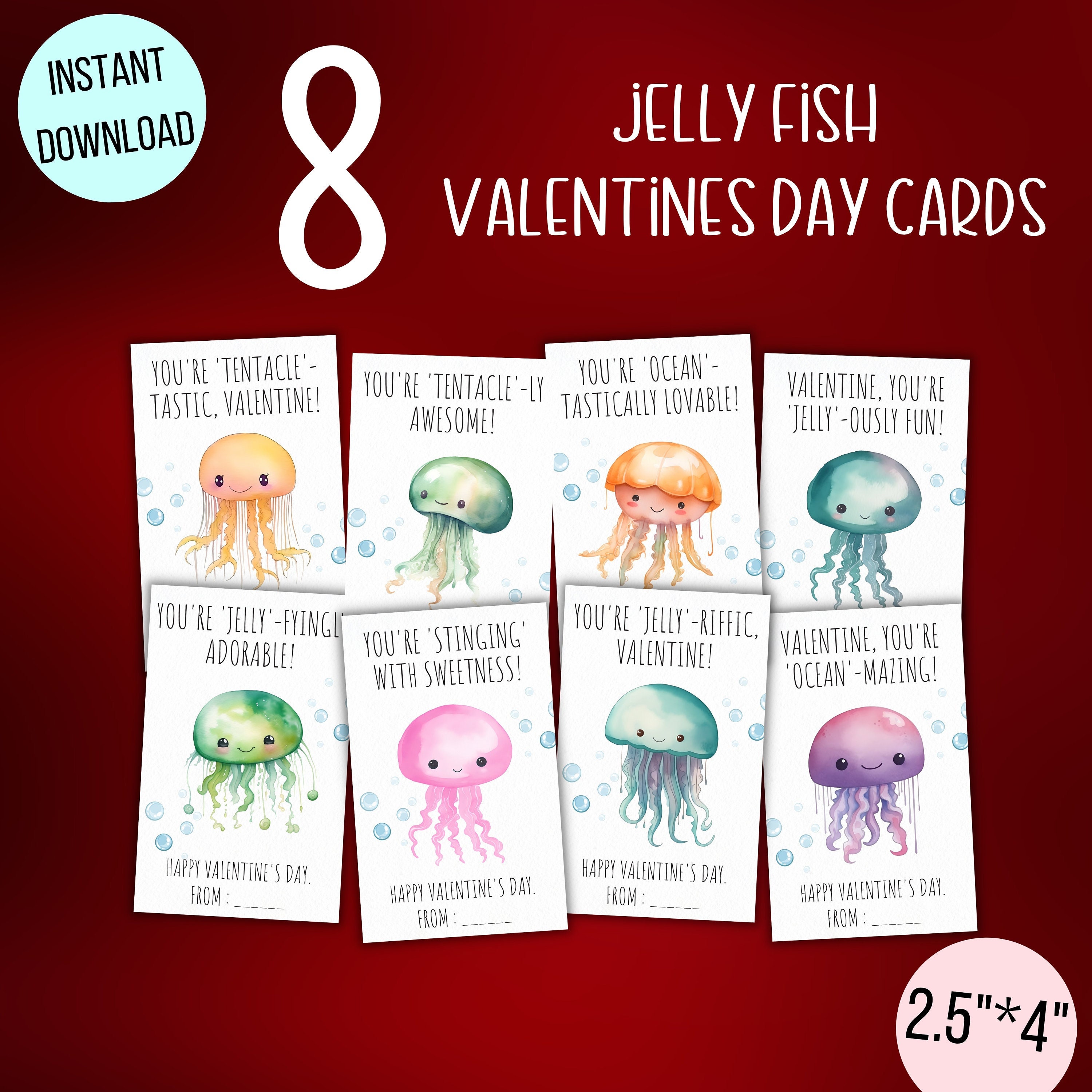 Printable Kids Jellyfish Valentine's Cards, Jelly Fish Kids Classroom ...