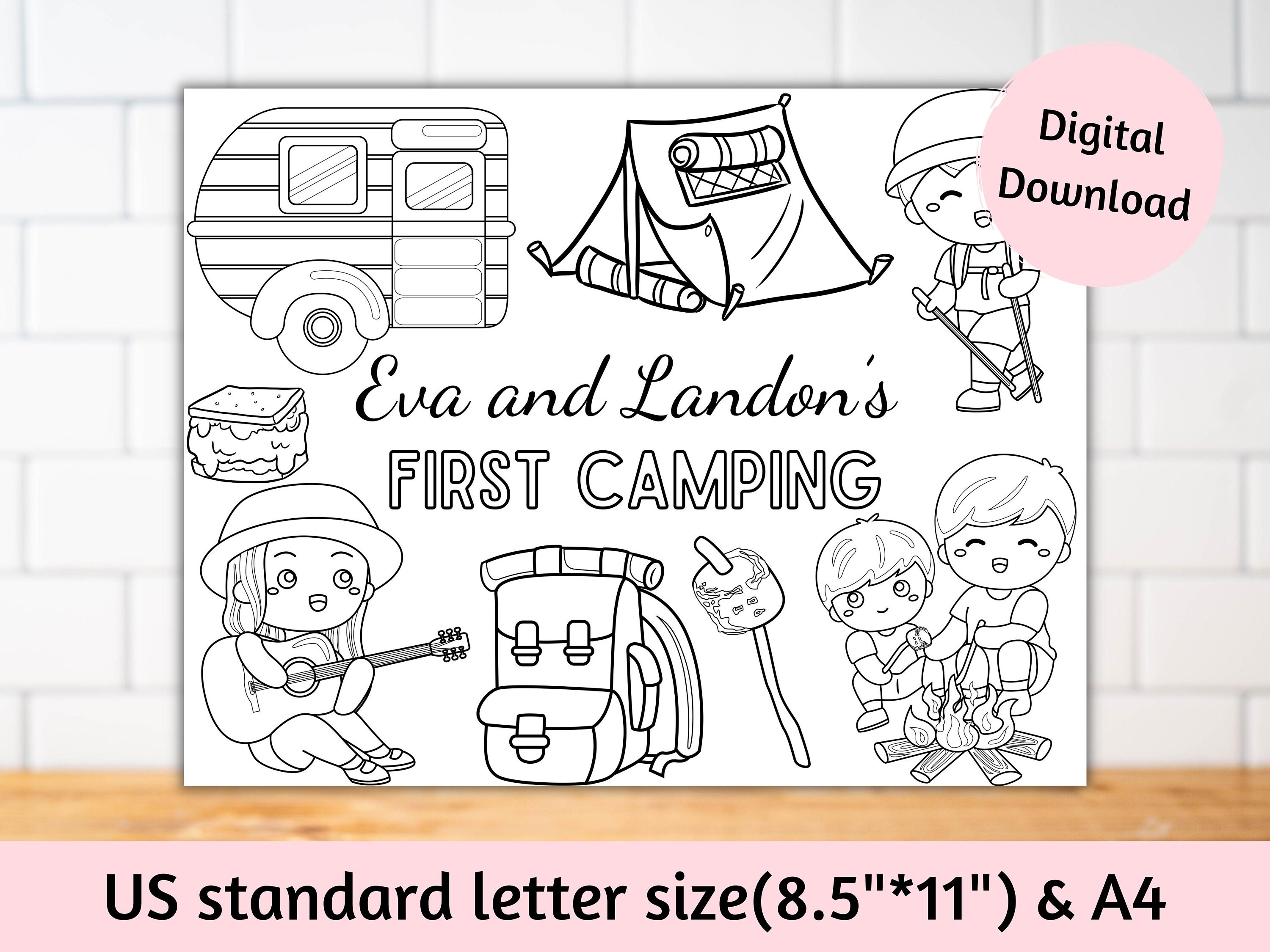 Personalized Camping Coloring Page for Kids, Camping Birthday Party ...