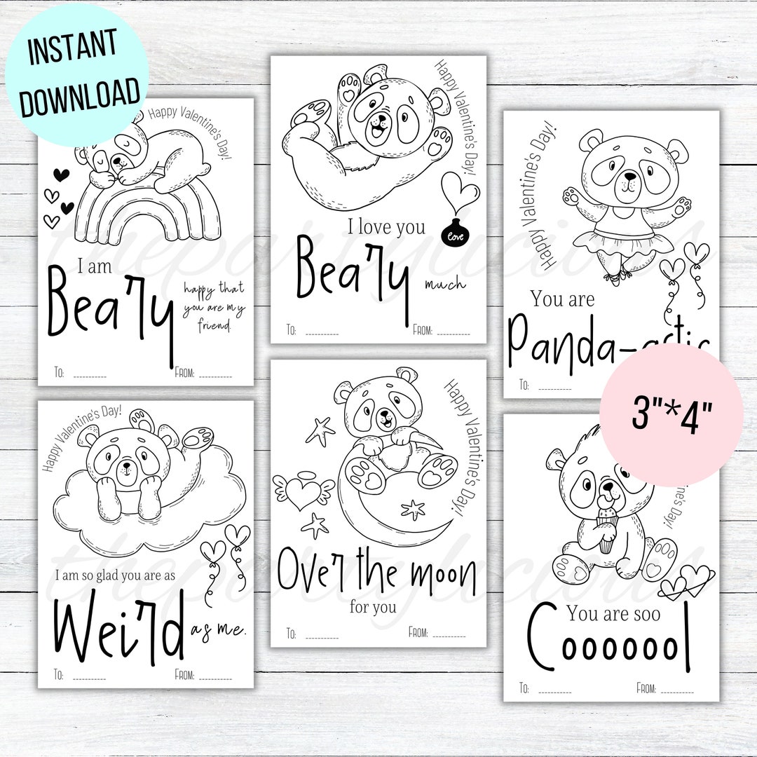Printable Panda Coloring Valentine's Day Card, Panda Coloring Crayon ...