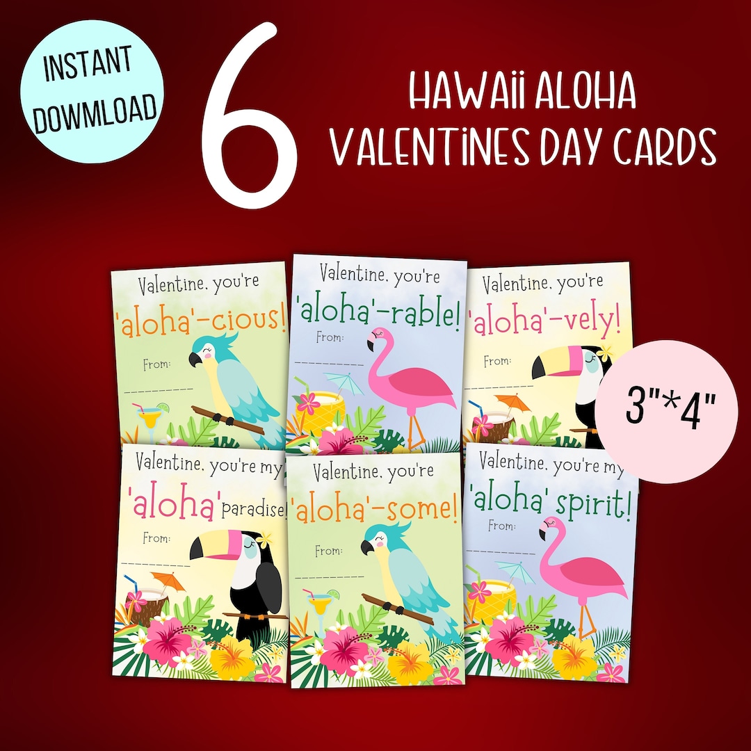 Printable Aloha Valentine's Cards, Cute Hawaiian Valentines Tags, Cute ...